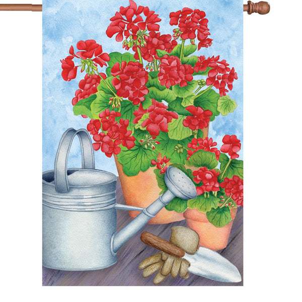 28 in. Flower House Flag - Radiant Geranium – OhanaWinds